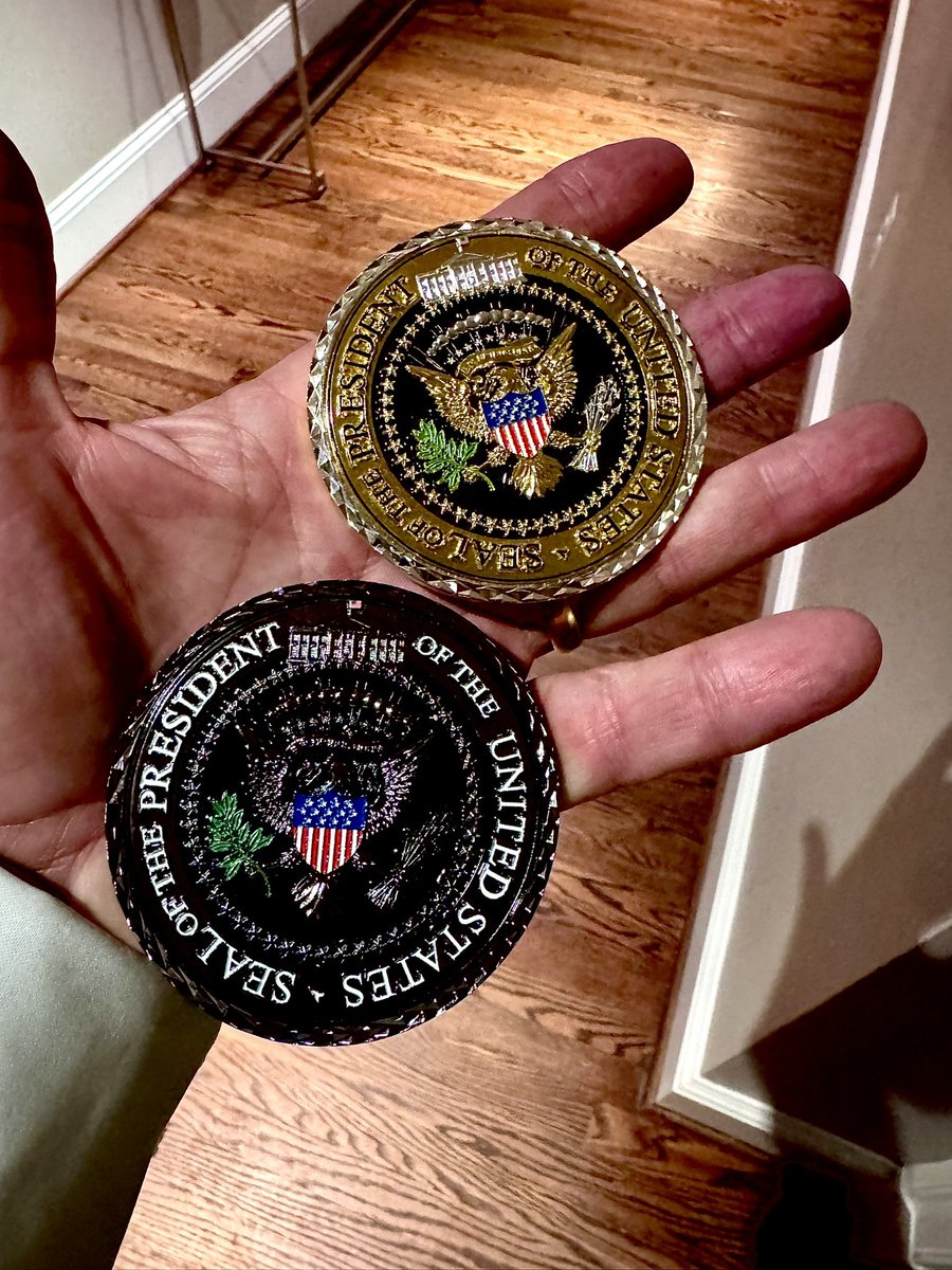President Donald Trump Presents Gold and Gunmetal Challenge Coins ...