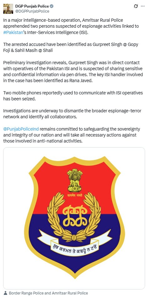 Punjab Police Arrest Army Sepoy Gurpreet Singh and Associate Sahil ...
