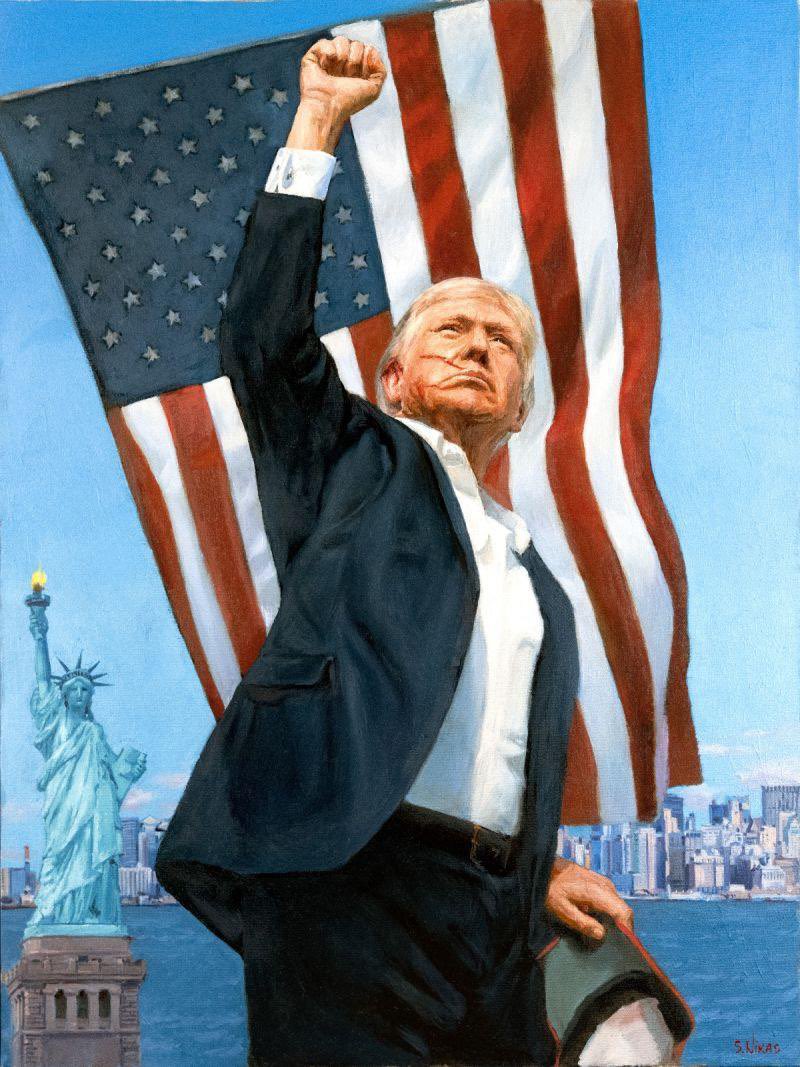 Putin Gifts Trump March 2025 Portrait by Nikas Safronov Depicting Post-Assassination Attempt ...