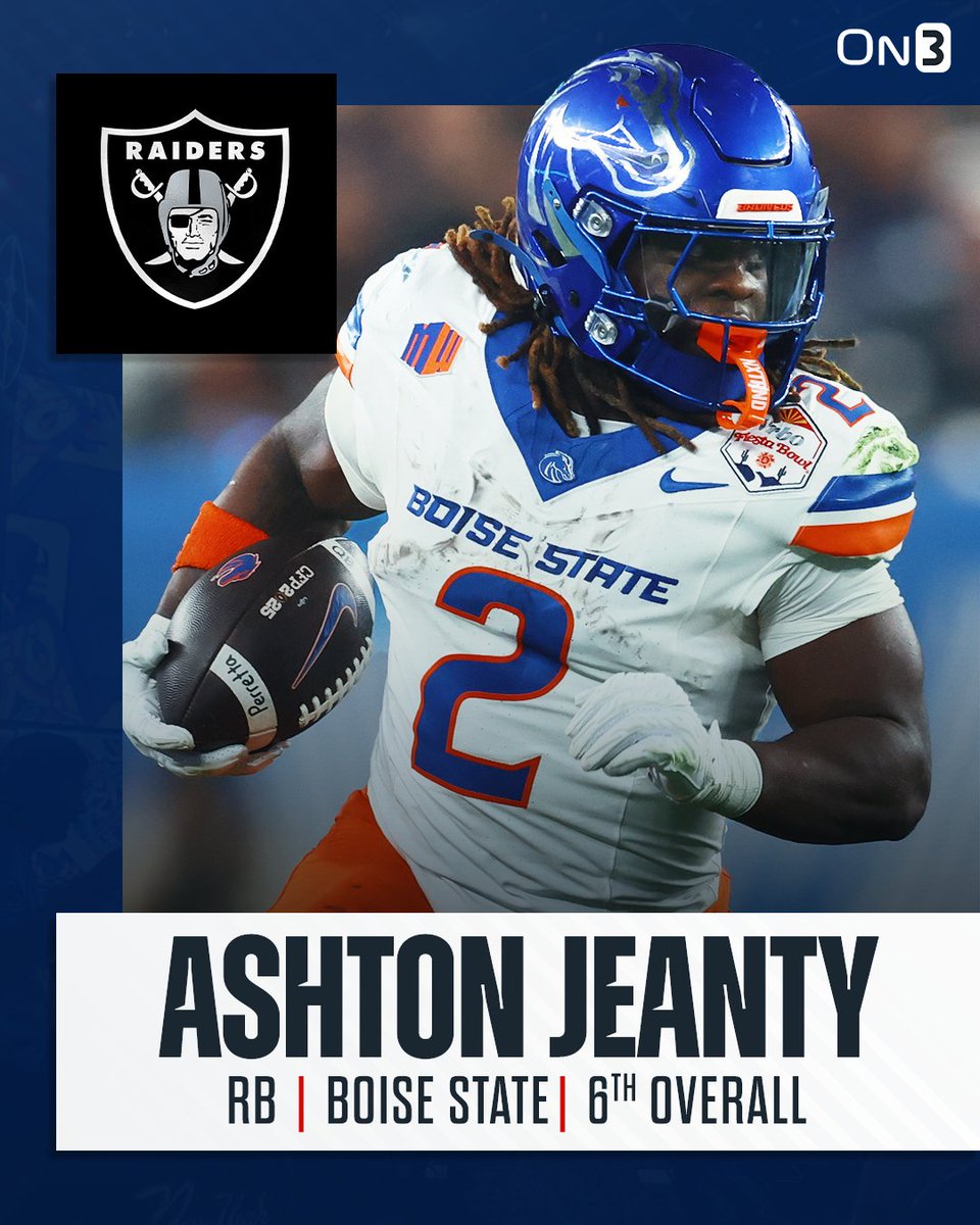Raiders Select Boise State RB Ashton Jeanty With No. 6 Pick, 2,601 Yards, 29 TDs in 2025 NFL ...