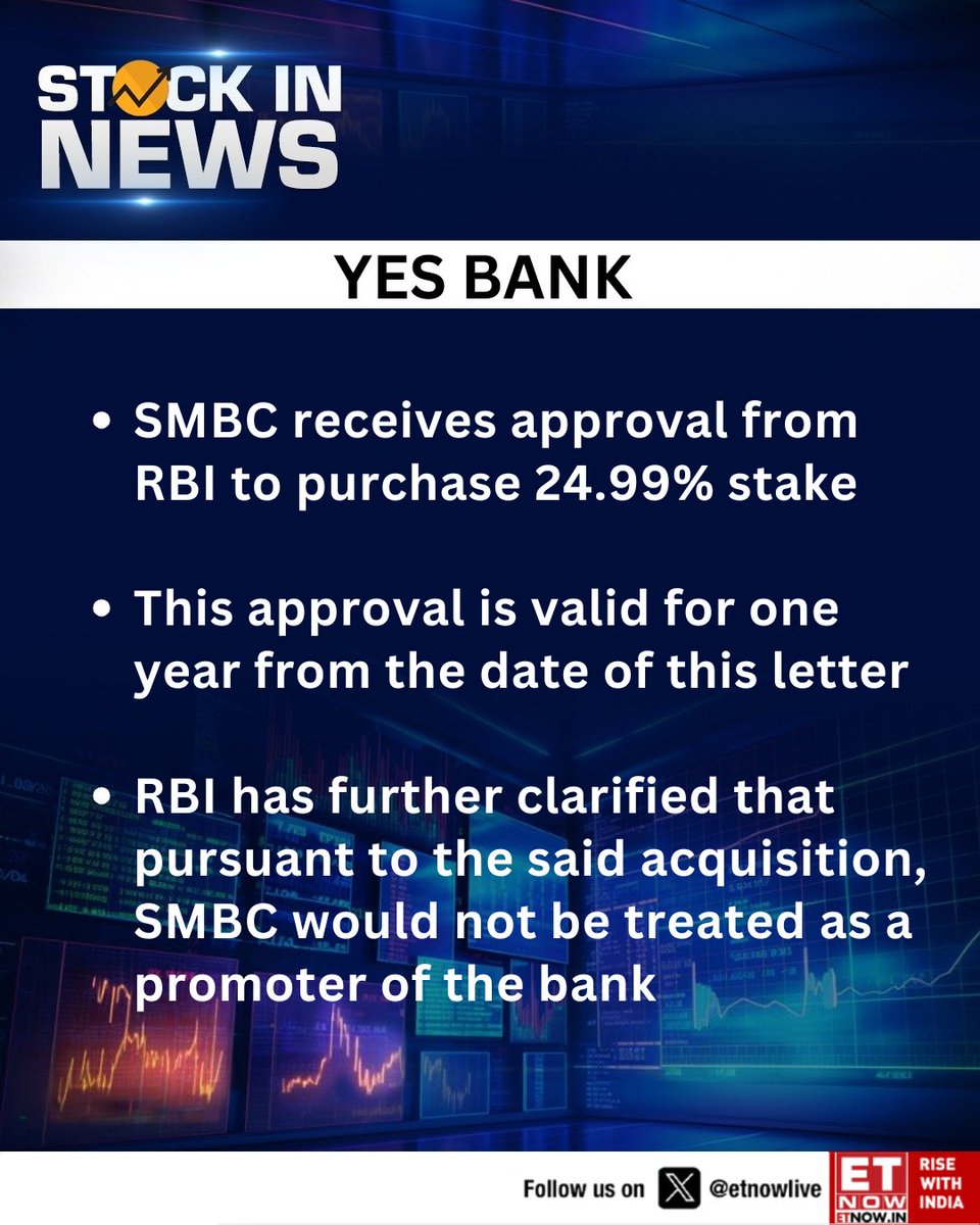 RBI Approves SMBC to Acquire 24.99% Stake in Yes Bank; SMBC Not ...