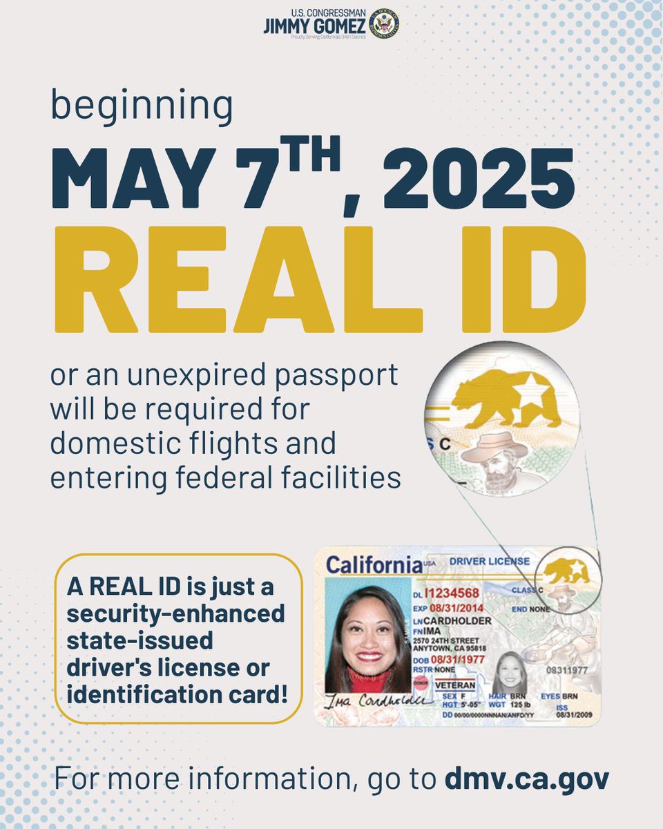 REAL ID Requirement Effective May 7, 2025, at U.S. Airports; No ...