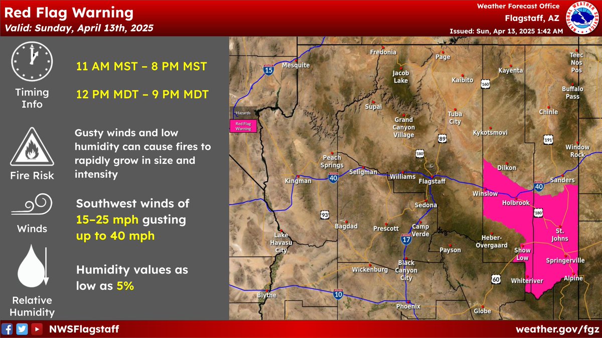 Red Flag Warnings in Arizona's Navajo and Apache Counties and Colorado ...