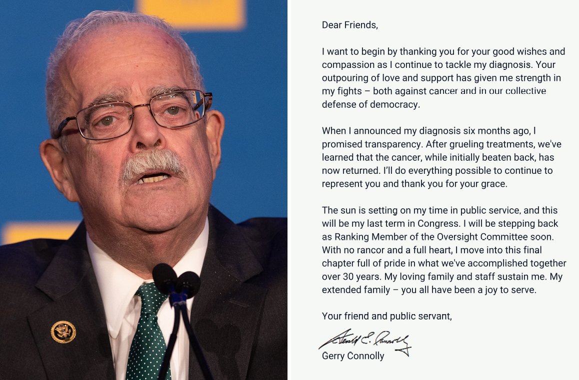 Rep. Gerry Connolly to Retire in 2026 and Step Down from Oversight ...