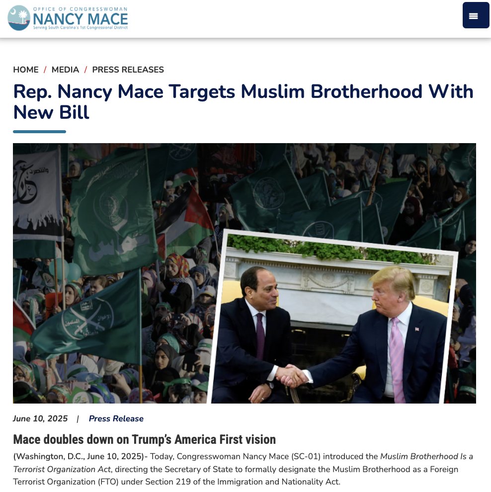 Rep. Nancy Mace Introduces Muslim Brotherhood Is a Terrorist ...