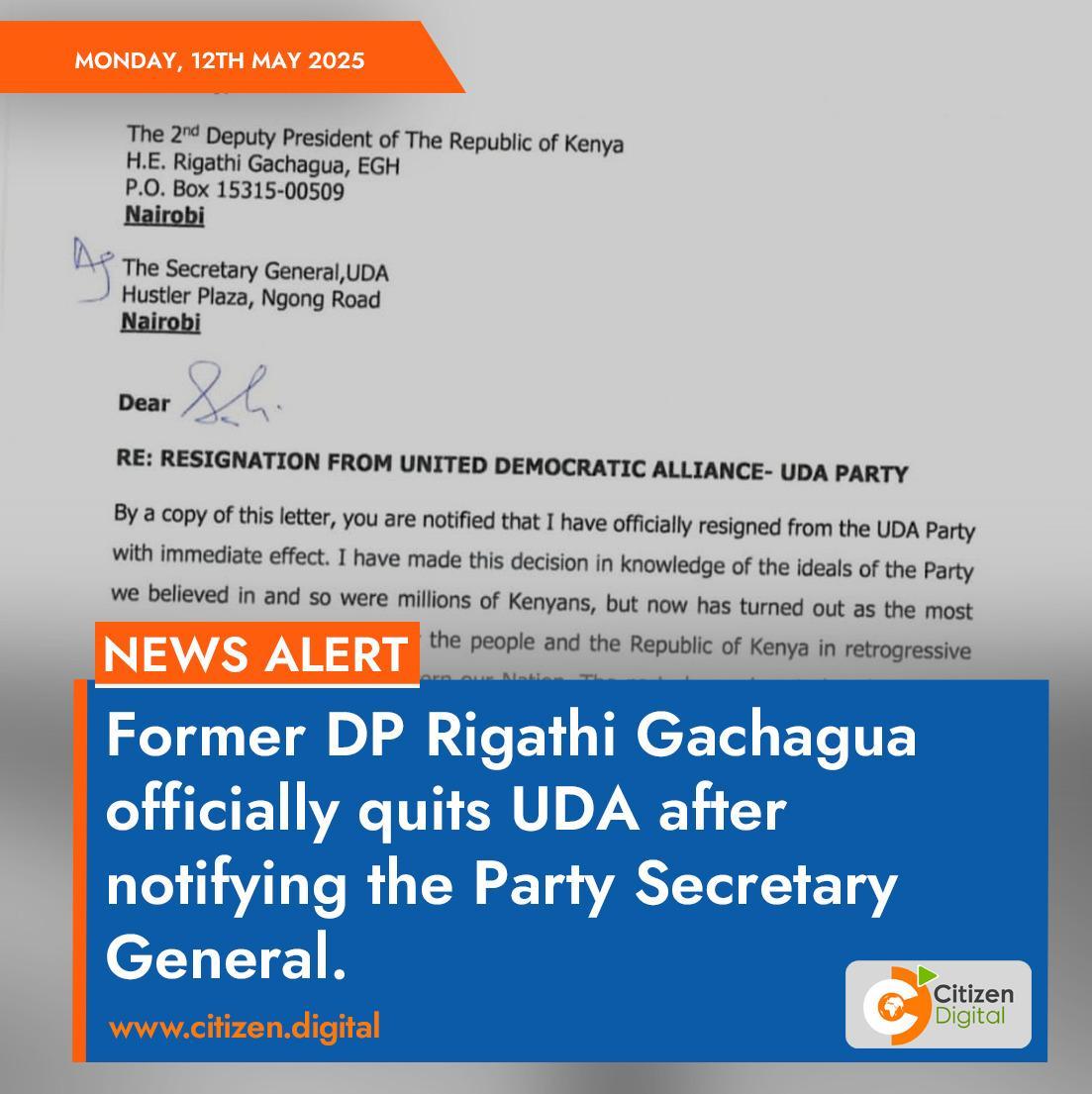 Rigathi Gachagua Resigns From UDA, Launches Democracy for Citizens ...
