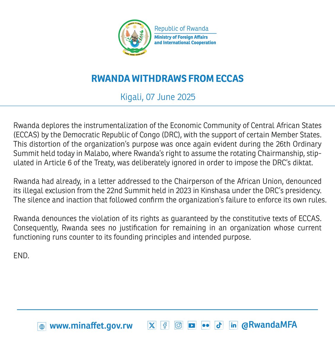 Rwanda Quits ECCAS After Presidency Dispute; Obiang Nguema Mbasogo Re ...