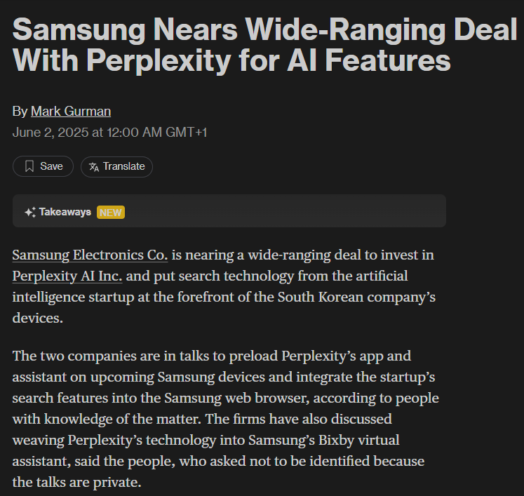 Samsung Nears Deal to Integrate Perplexity AI into Galaxy S26 and Bixby by 2026 | DeepNewz Startups