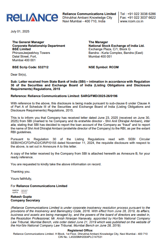 SBI Flags Reliance Communications Loan as Fraud, Reports Anil Ambani to ...
