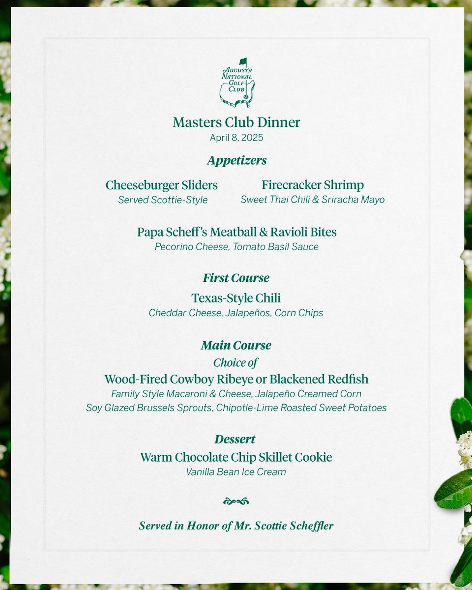 Scottie Scheffler Hosts $108 2025 Masters Champions Dinner With Texas ...