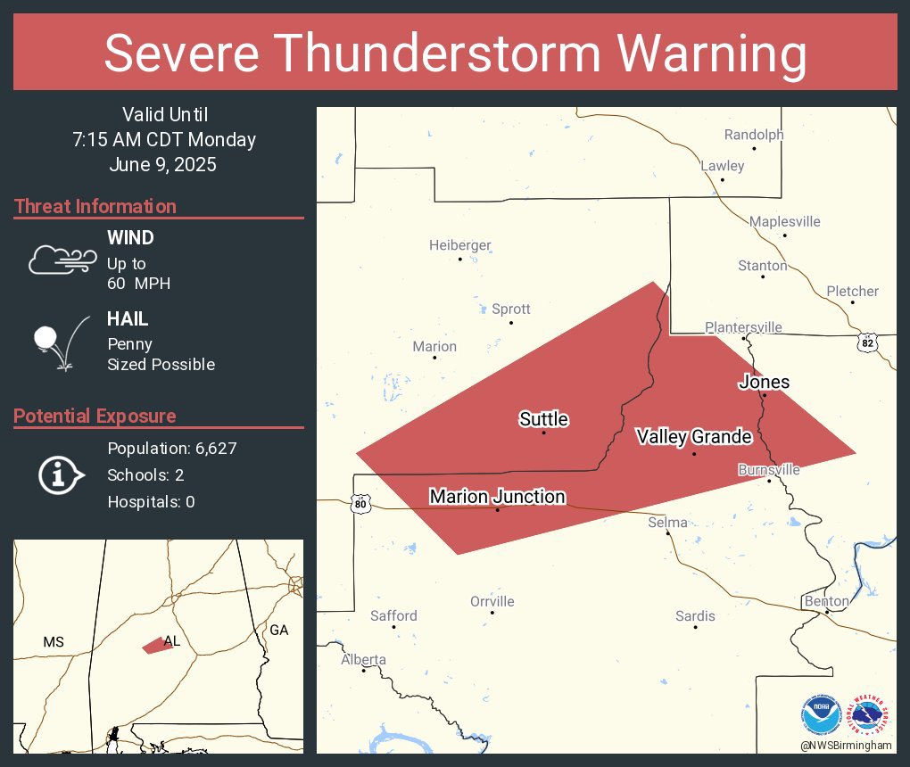 Severe Thunderstorm and Flood Warnings Issued Across Multiple Alabama Counties June 8-10 ...