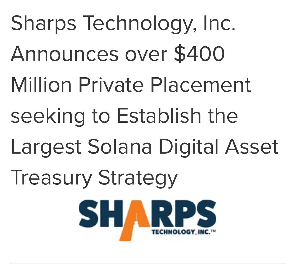 Sharps Technology Raises $400 Million for Record Solana Treasury ...
