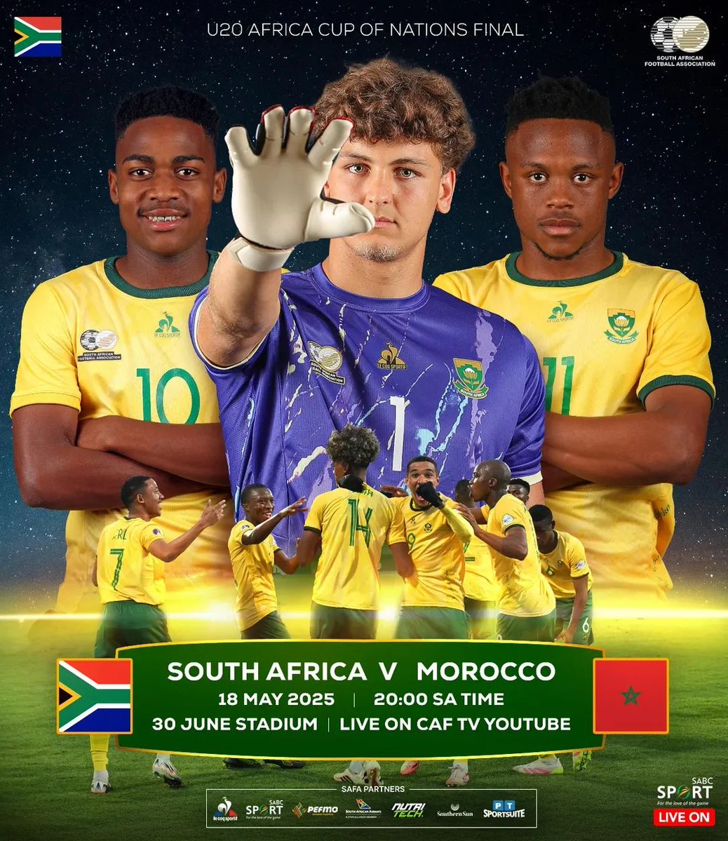 South Africa's Amajita to Face Morocco at 20:00 in 2025 CAF Under-20 AFCON Final in Cairo on ...