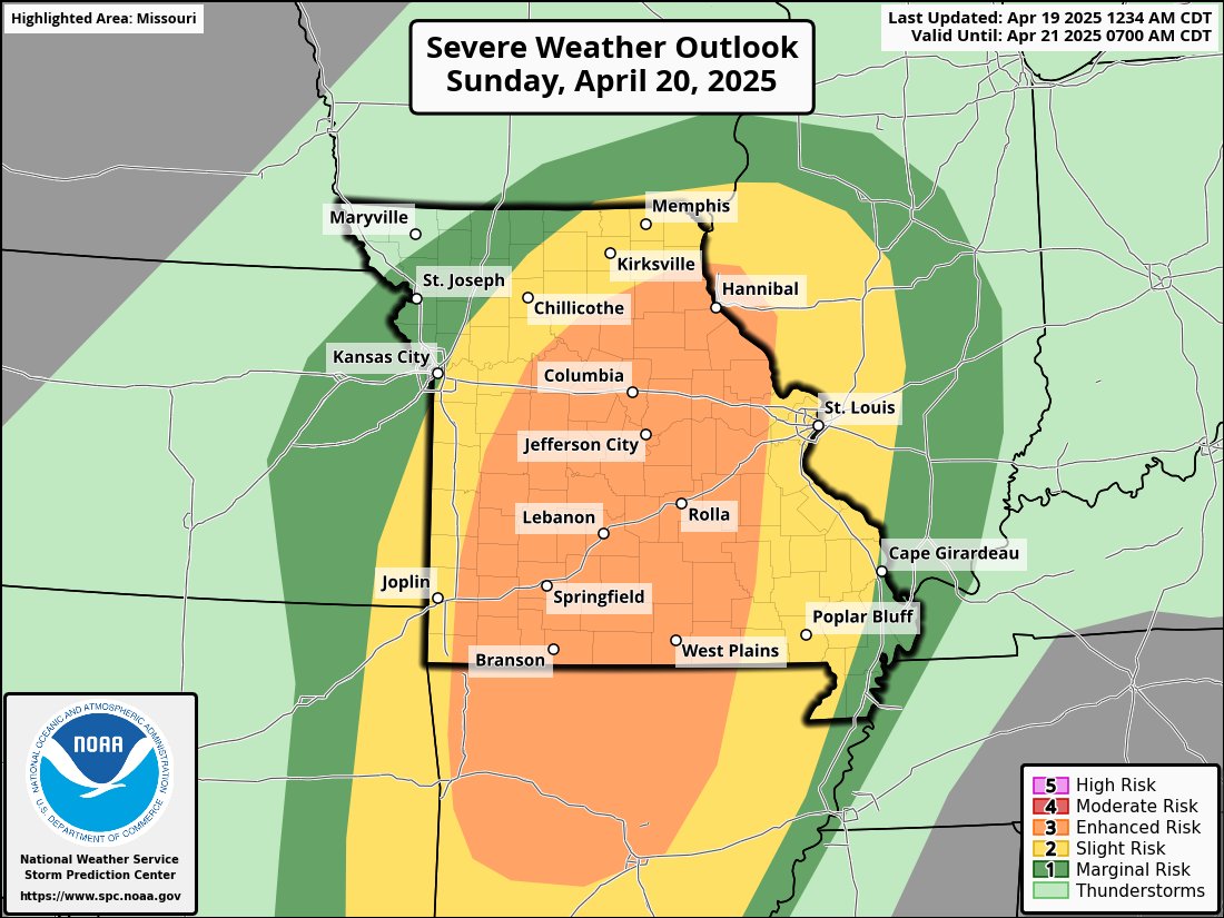 SPC Elevates Easter Sunday to Enhanced Tornado Risk for Missouri ...