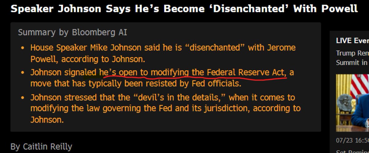 Speaker Johnson Weighs Changing Fed Law Amid Frustration With Powell ...