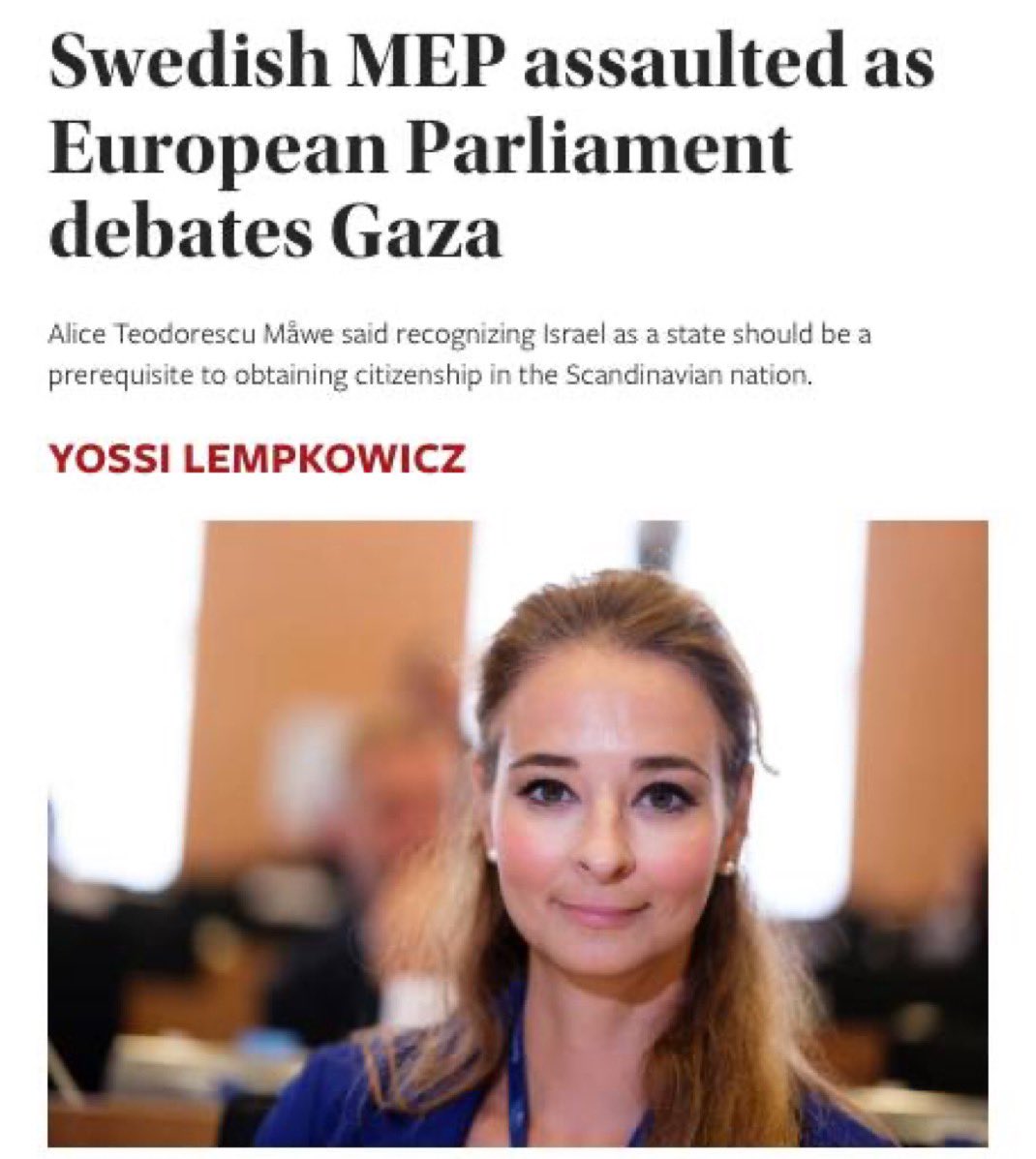 Swedish MEP Alice Teodorescu Måwe and Left Party Staffer Clash Over Gaza, File Police Reports in ...