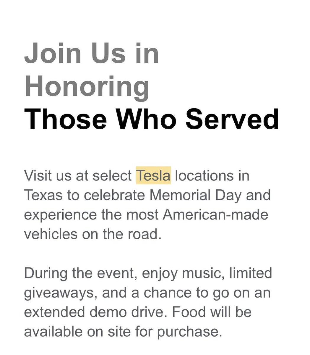 Tesla Hosts Memorial Day Events on May 24 at Texas Showrooms Including ...