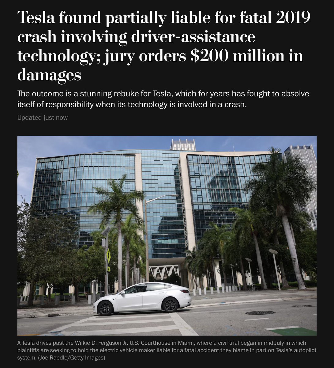 Tesla Jury Verdict Awards $329 Million Over Fatal Autopilot Crash ...