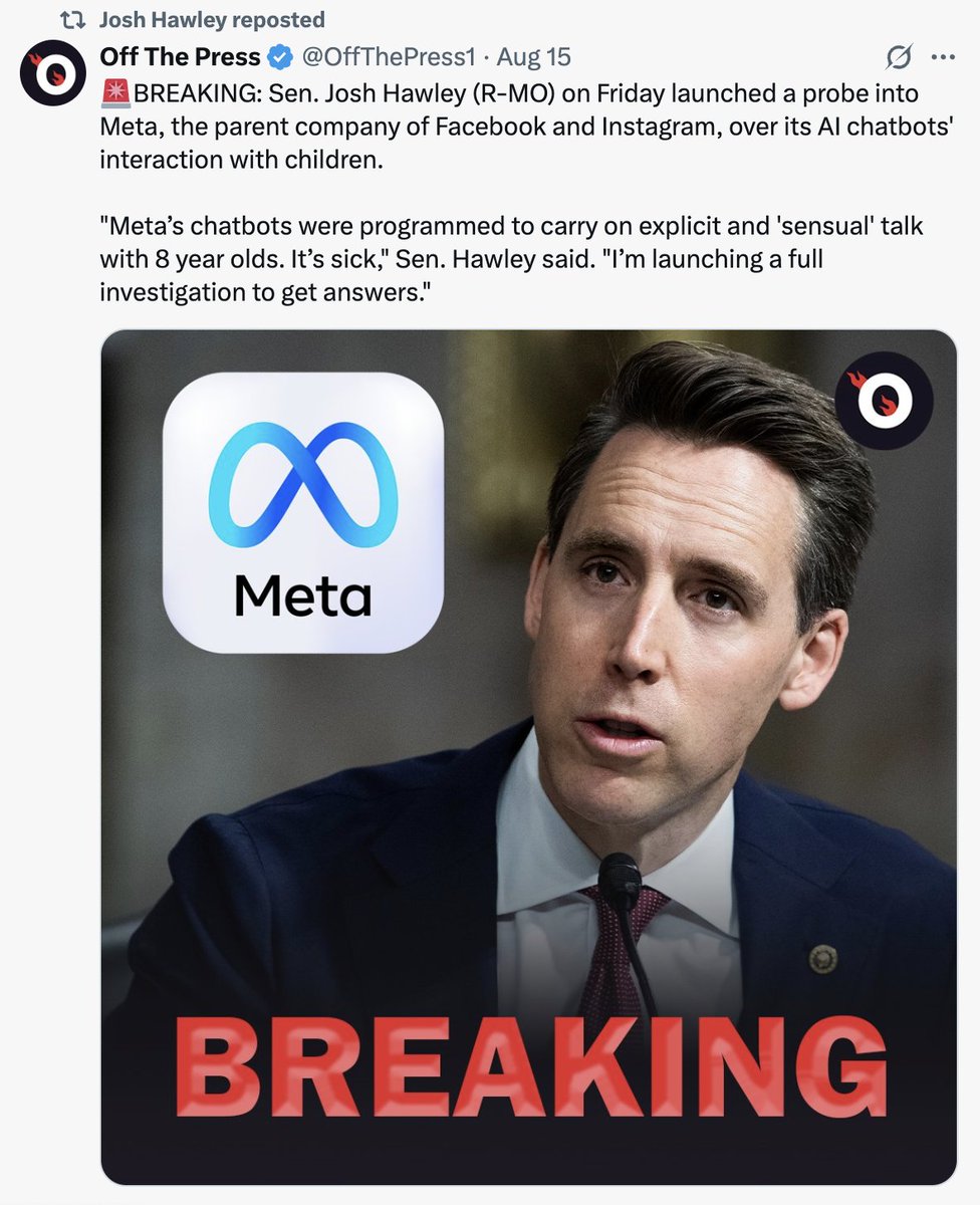 Texas AG and Senator Hawley Open Probes Into Meta’s Child-AI Policies ...