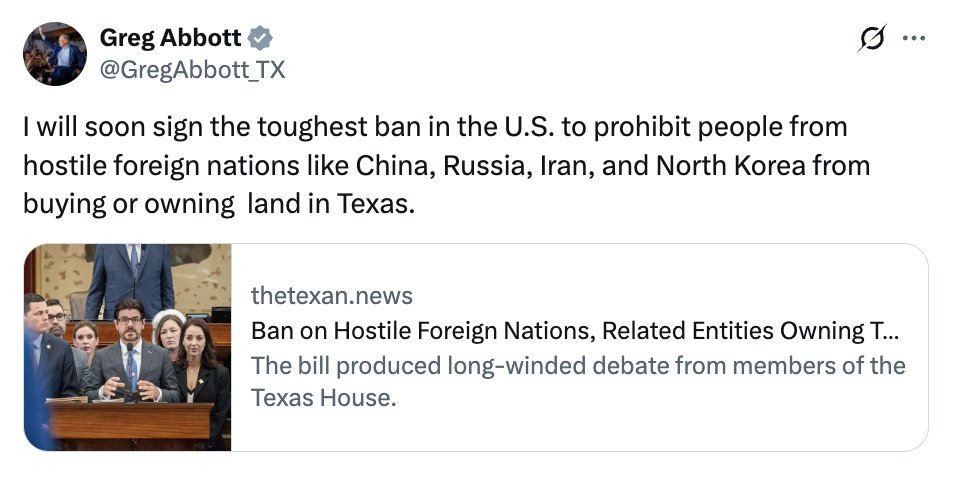 Texas House Passes SB 17 Banning Land Sales to China, Russia, Iran ...