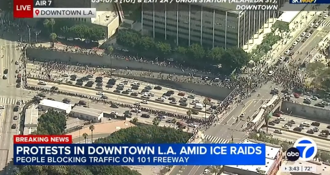 Thousands Protest ICE Raids in LA for Third Day, Block 101 Freeway Amid ...