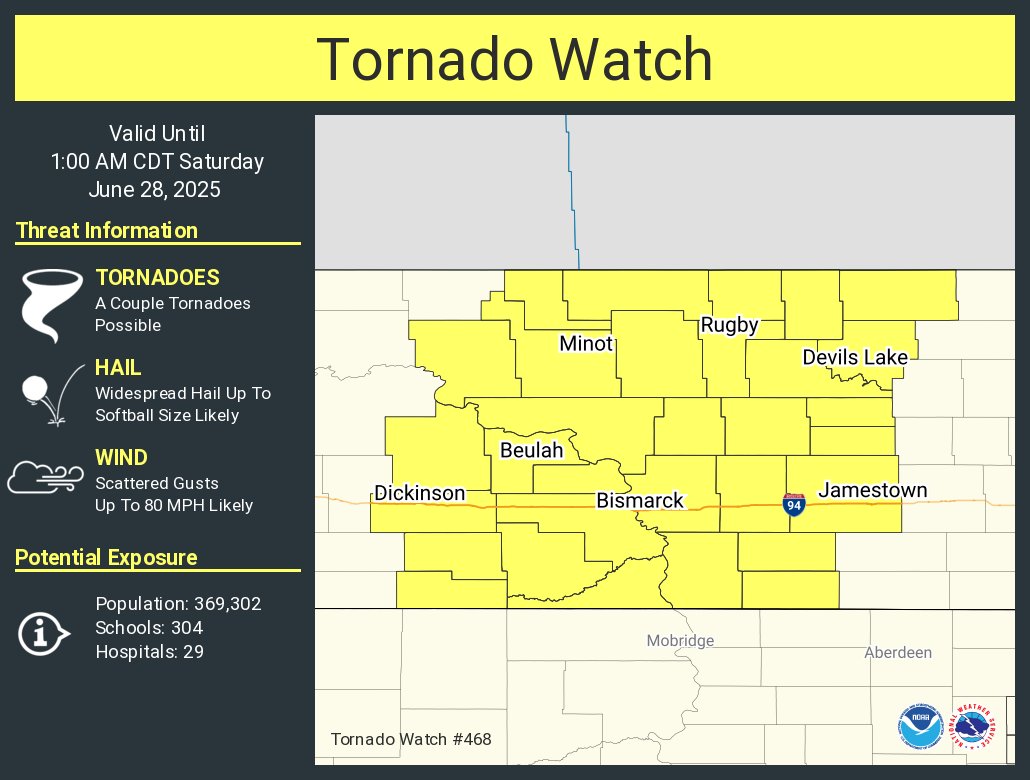 Tornado Strikes Near Bismarck as NWS Issues Dakotas Storm Watches ...