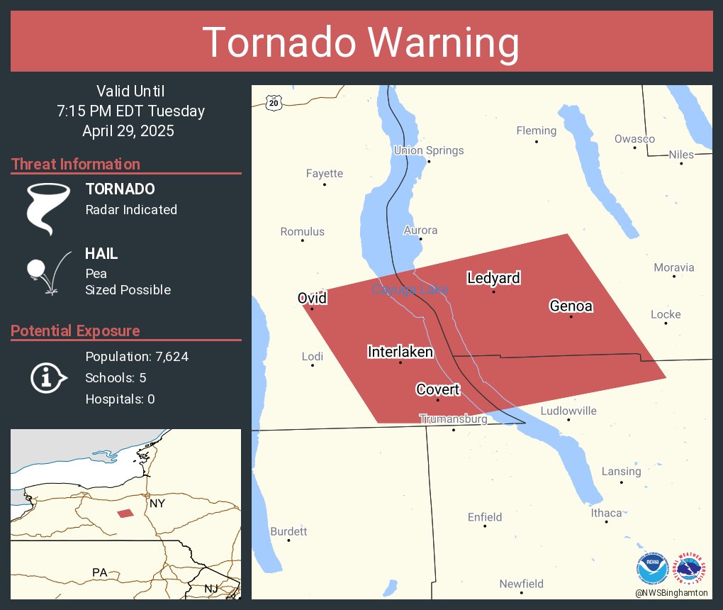 Tornado Warning and Severe Thunderstorm Warnings Issued for Multiple New York Counties Until 7: ...