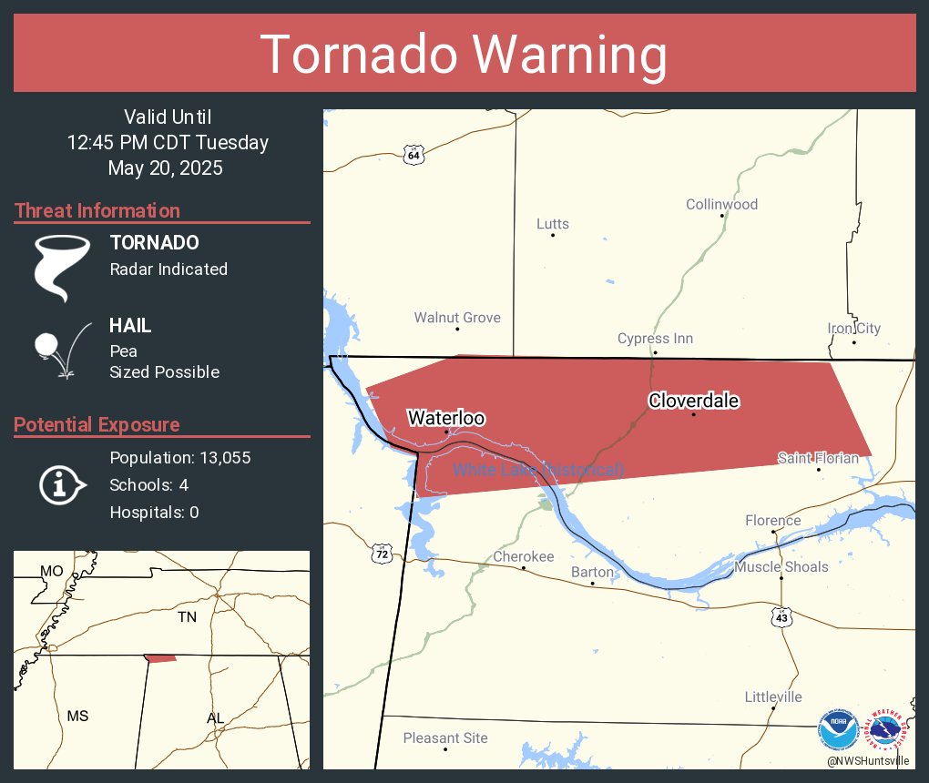 Tornado Warnings with Radar-Indicated Tornadoes and Hail Issued for Multiple Alabama and ...