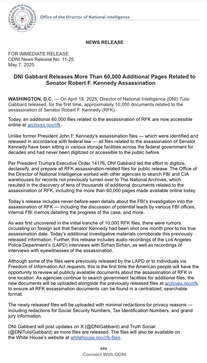 Trump Administration Releases 60,000 More Files on RFK Assassination ...