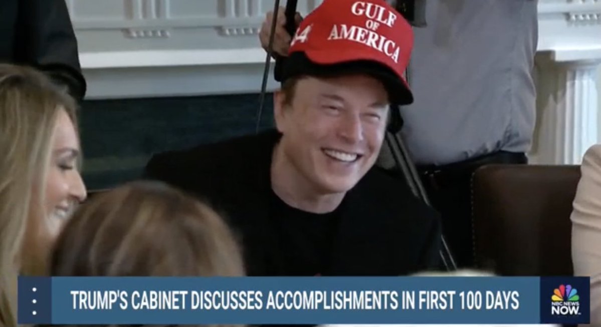Trump Amused by Musk's DOGE and Gulf of America Double Hat at 100-Day ...