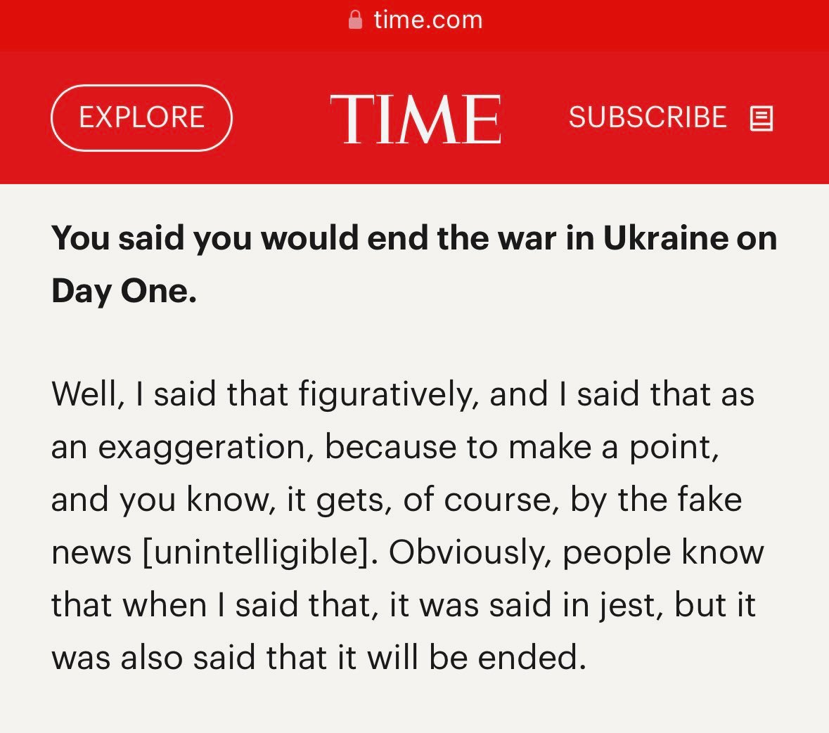 Trump Clarifies Ukraine War Promise Was 'In Jest' in Time Magazine ...