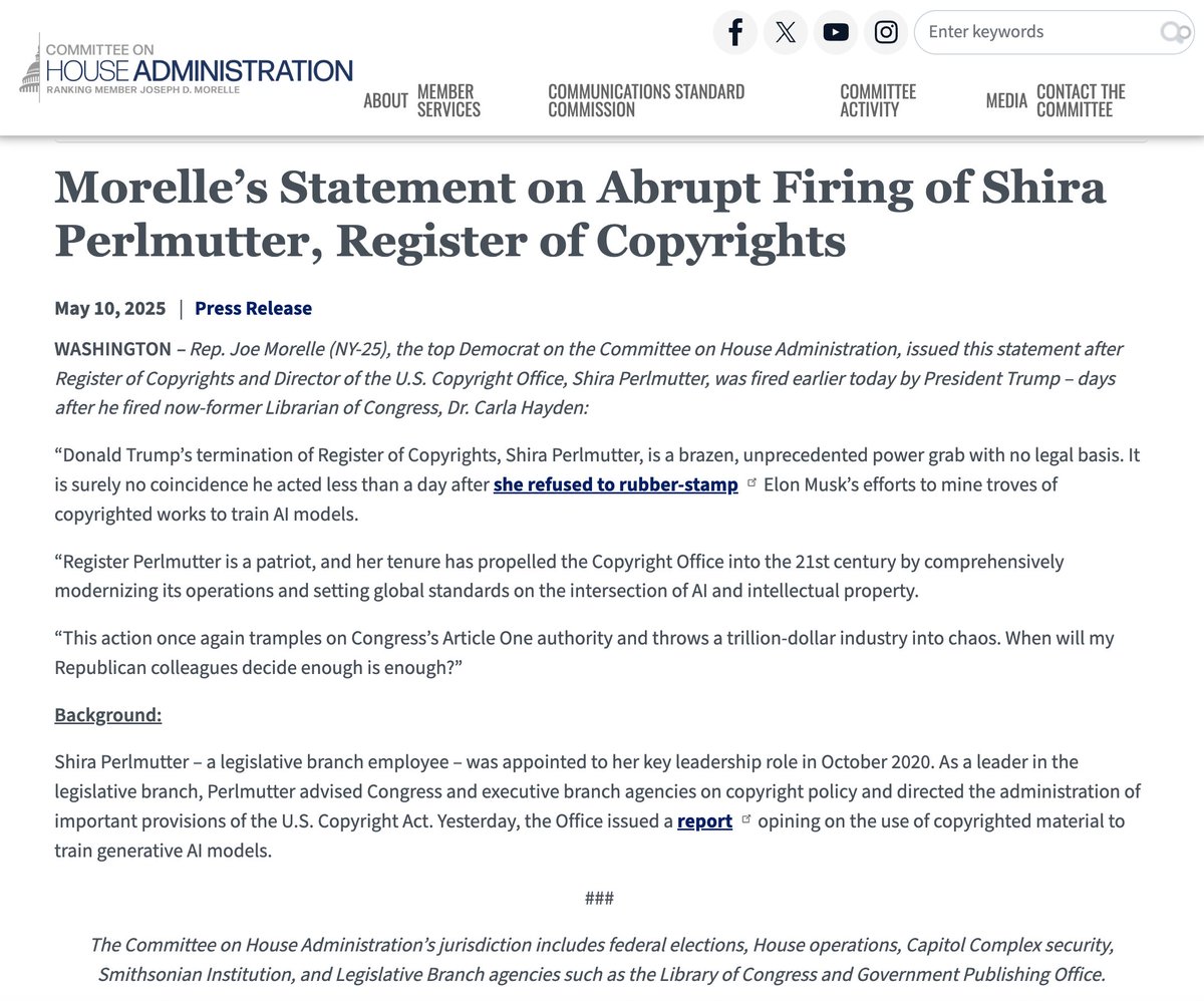 Trump Fires Shira Perlmutter, Head of U.S. Copyright Office, After AI Fair Use Rejection Report ...