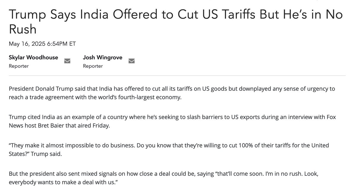 Trump: India Offers Zero Tariffs on U.S. Goods Amid Ongoing Talks, No ...
