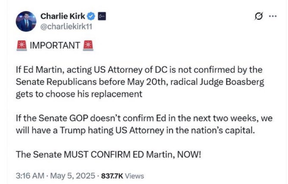 Trump Presses Senate to Confirm Ed Martin as DC U.S. Attorney by May 20 ...