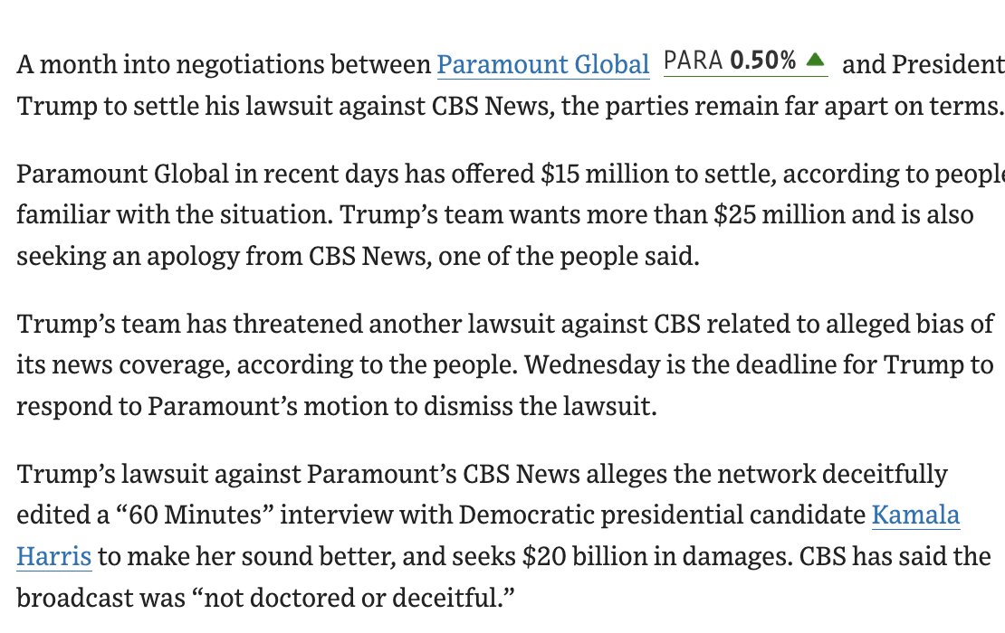 Trump Rejects Paramount's $15 Million Offer in $20 Billion CBS Lawsuit ...