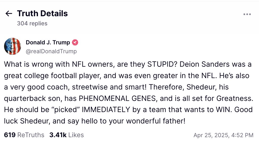 Trump Slams NFL Owners Over 2025 Draft: Shedeur Sanders' Phenomenal ...