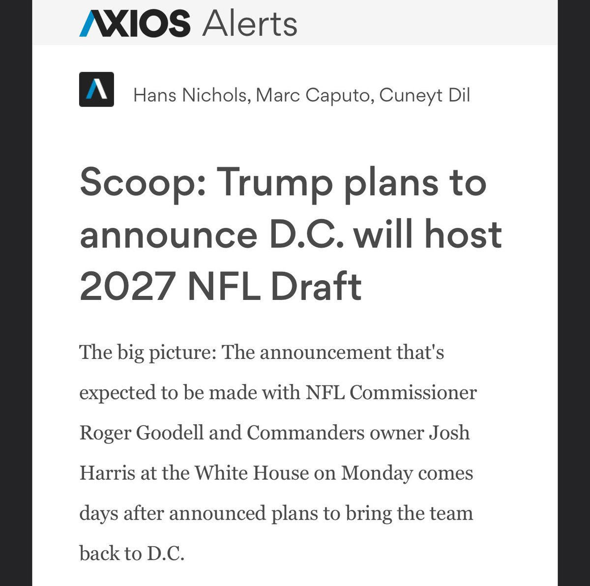 Trump to Announce 2027 NFL Draft on National Mall in D.C. at White ...