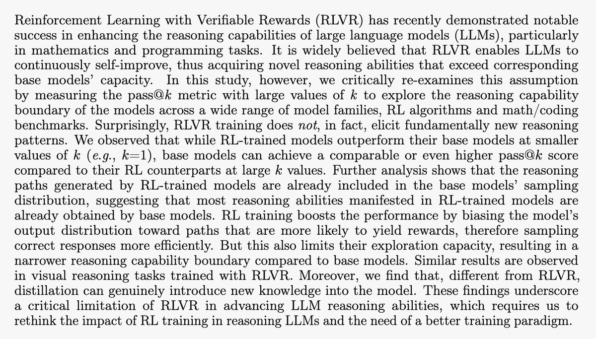 Tsinghua Study Finds RL, Including RLVR and RLHF, Boosts Pass@1 but Limits Reasoning and ...