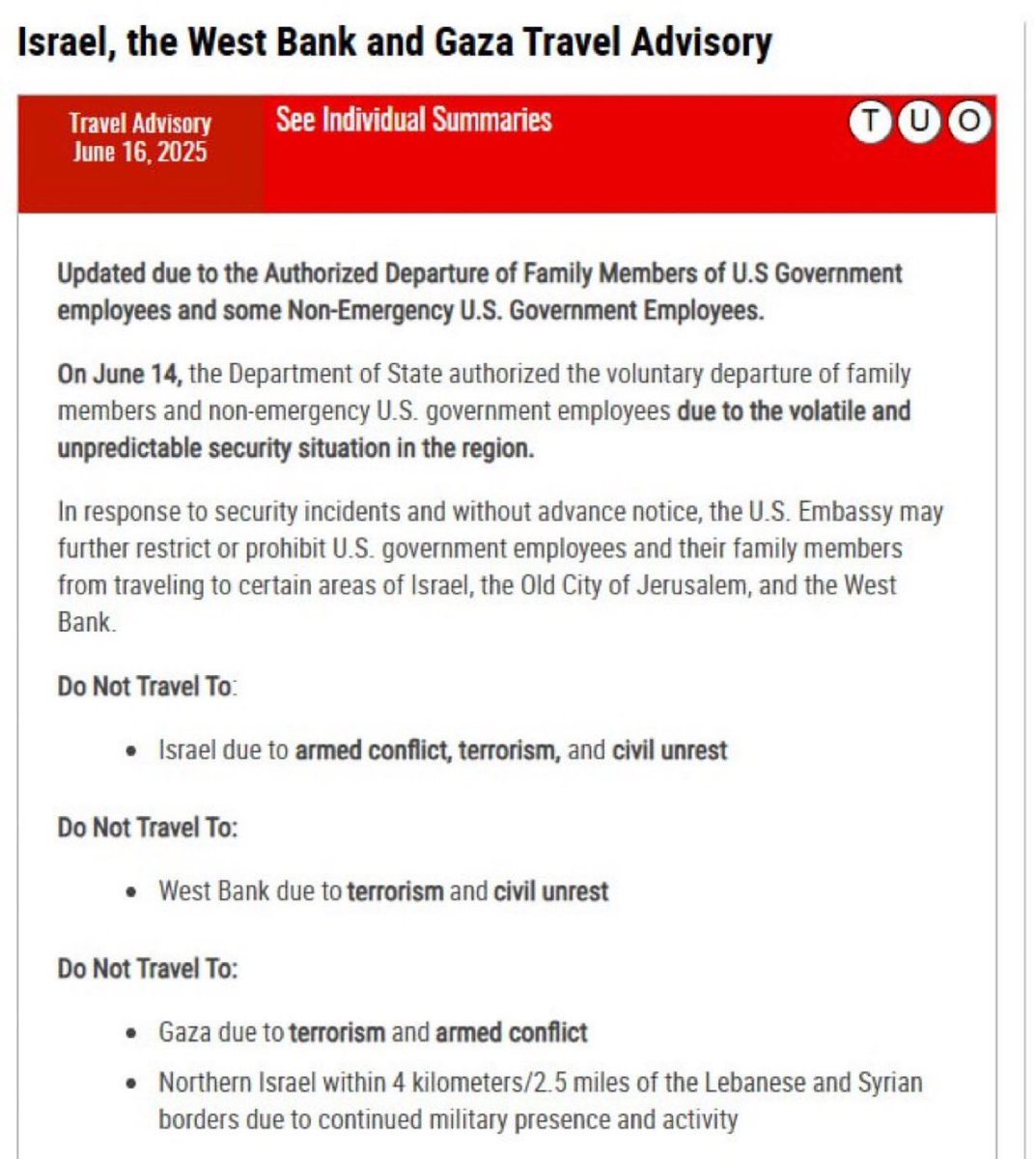 U.S. Raises Israel, West Bank and Gaza Travel Advisory to Level 4 ...