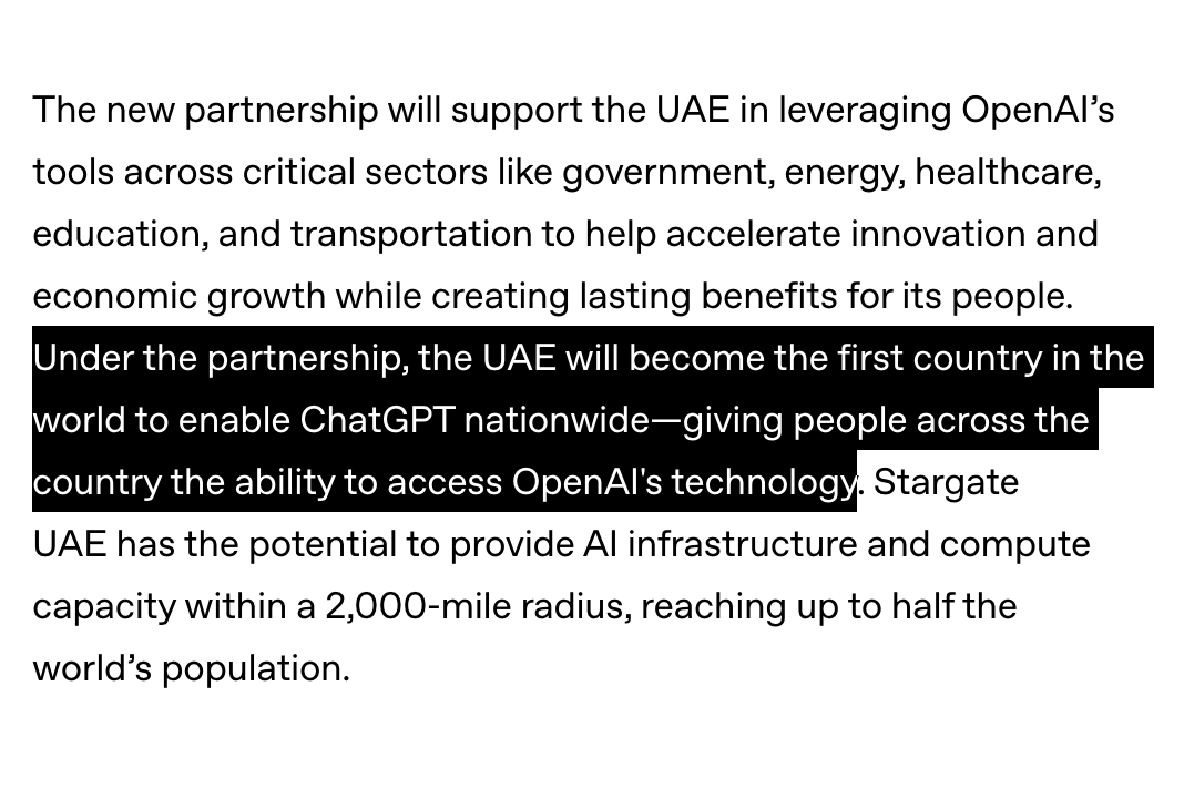 UAE Launches Stargate UAE Project With Free ChatGPT Plus, 1-Gigawatt AI Data Center, and $500 ...