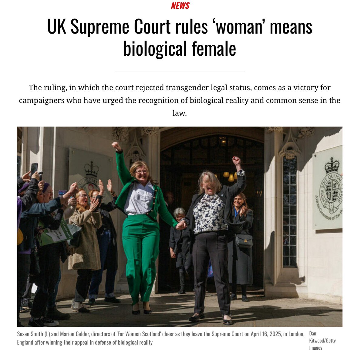 UK Supreme Court: Equality Act Defines Woman by Biological Sex ...