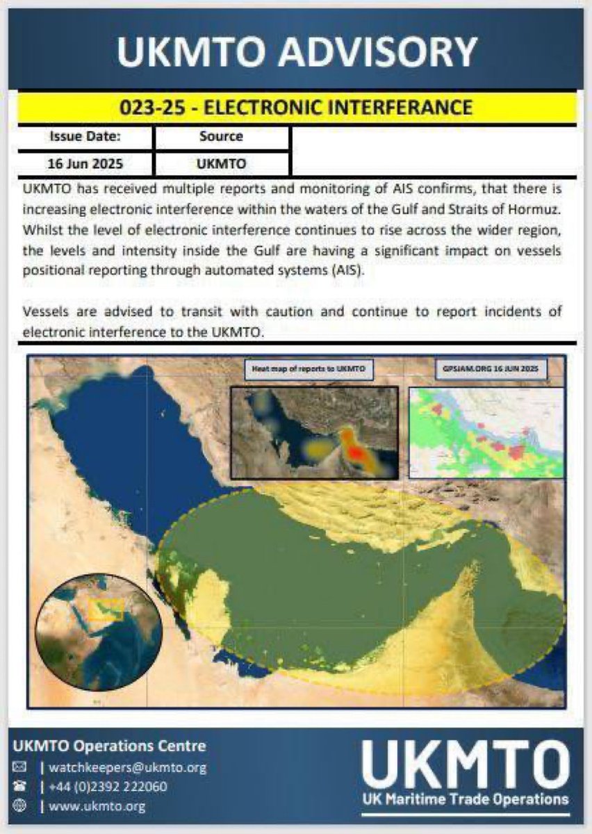 UKMTO Warns of GPS Jamming Disrupting 900 Ships Amid Israel-Iran ...