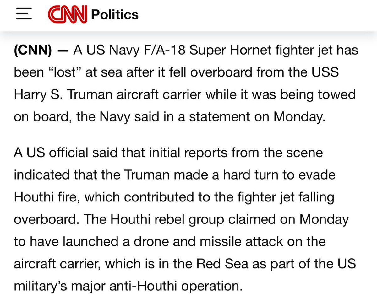 US Navy's USS Harry S. Truman Loses $67 Million Fighter Jet and Tow ...