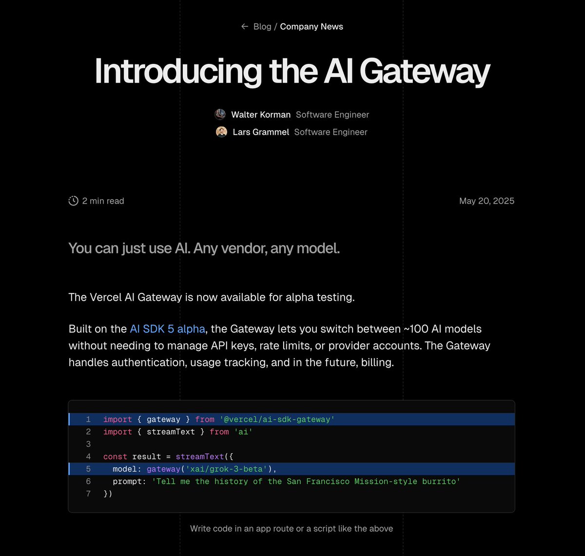 Vercel Launches AI Gateway Alpha and Beta v0 AI Model With OpenAI-Compatible API and Integration ...