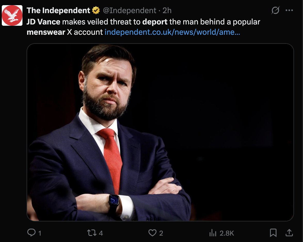 VP JD Vance, Backed by DHS, Suggests Deporting Canadian-Born Menswear ...