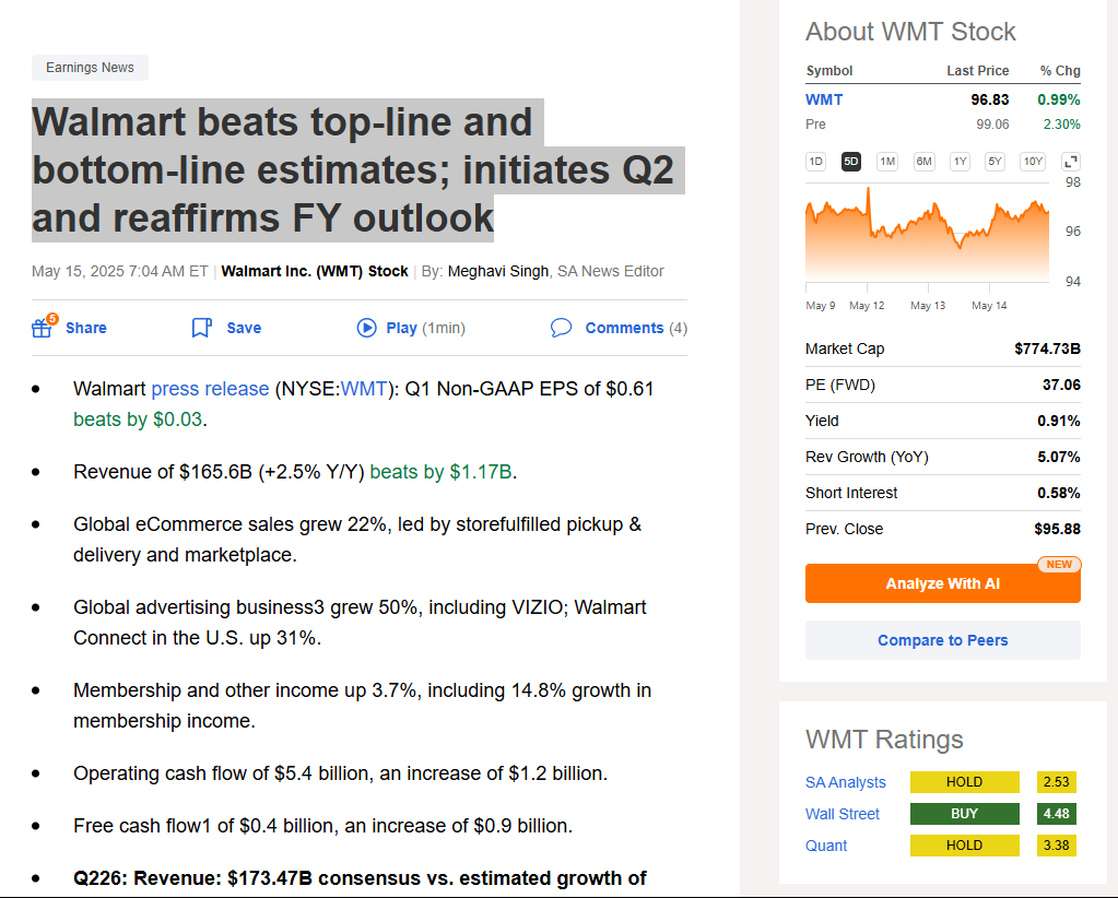 Walmart Beats Q1 Estimates, Signals May Price Hikes on Tariff Pressure ...
