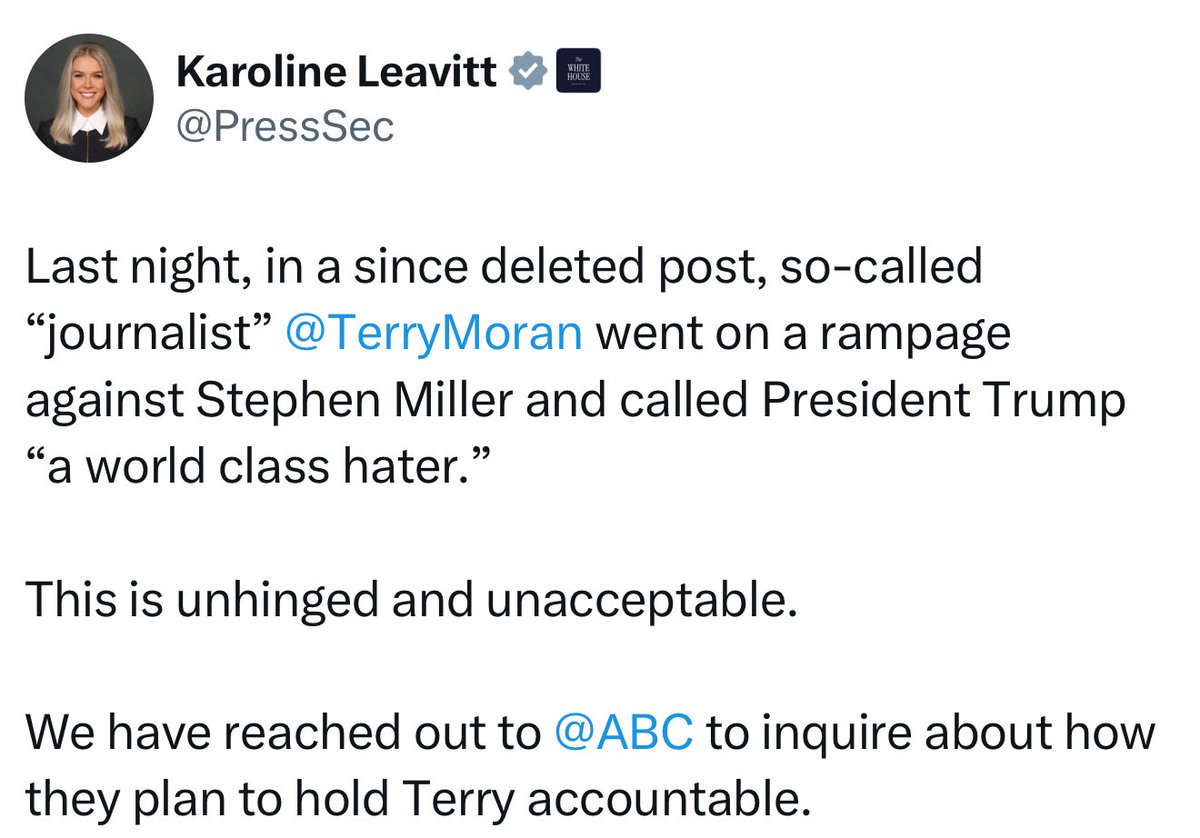 White House Presses ABC News After Terry Moran Deletes Post Calling ...